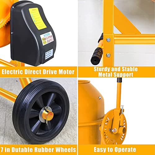 Fujampe Cement Mixer 4.2 Cu Ft Heavy Duty Portable Electric Cement Mixer Electric Concrete Concrete Mixer Machine 120L Wheelbarrow Mud Mixer for Stucco Mortar 1/2 Hp 36RPM (Alloy Steel)