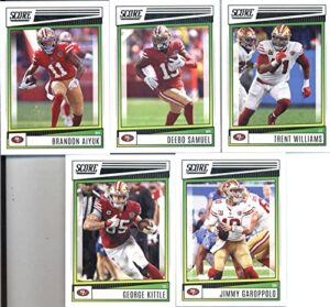 2022 score veteran san francisco 49ers team set of 10 cards: brandon aiyuk(#162), deebo samuel(#163), trent williams(#164), george kittle(#165), jimmy garoppolo(#166), eli mitchell(#167), raheem mostert(#168), nick bosa(#169), jerry rice(#170), joe montan