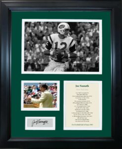 framed joe namath hall of fame facsimile laser engraved signature auto new york jets 12"x15" football photo collage