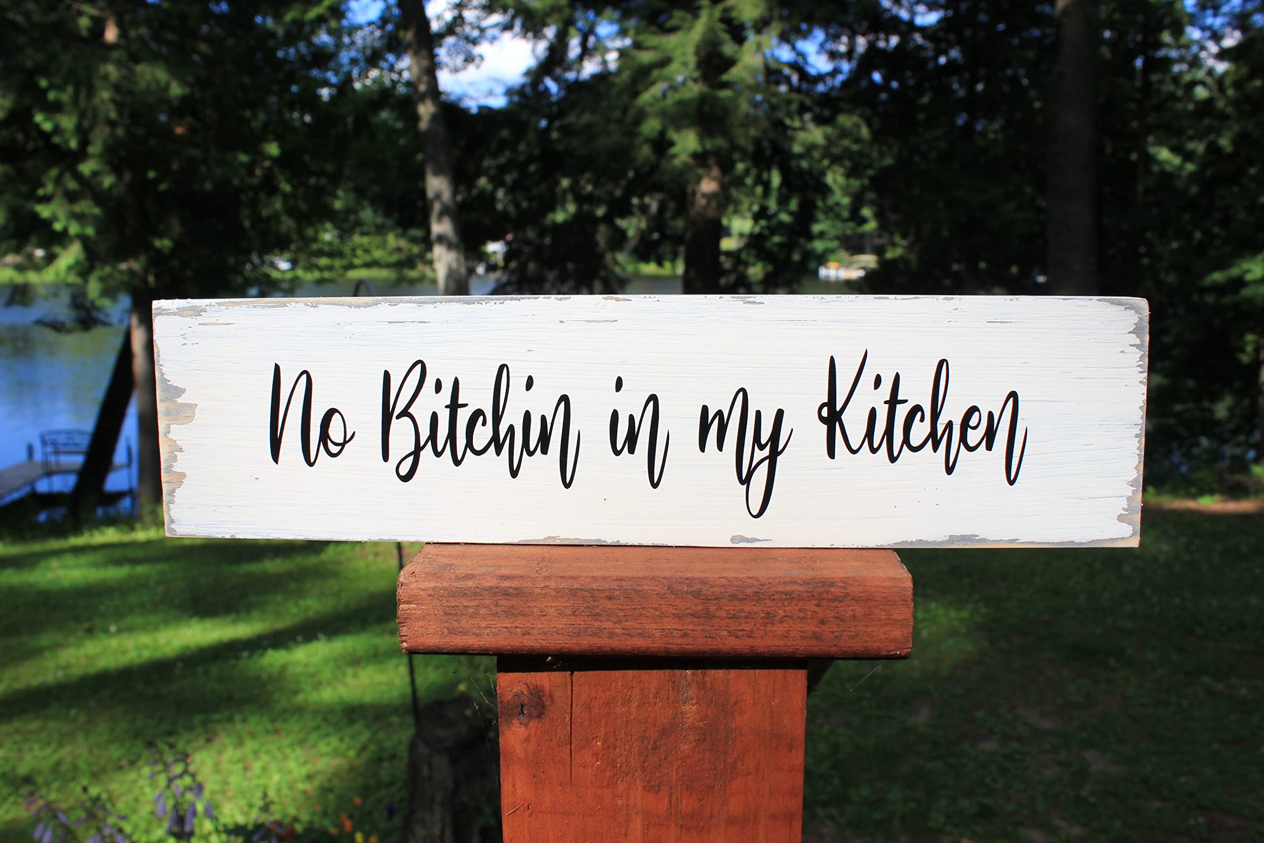 Rustic Wood Sign"No Bitchin in my Kitchen" 12" x 3" Wall Decor Wood Family Decor Wall Art Farmhouse Entryway Sign