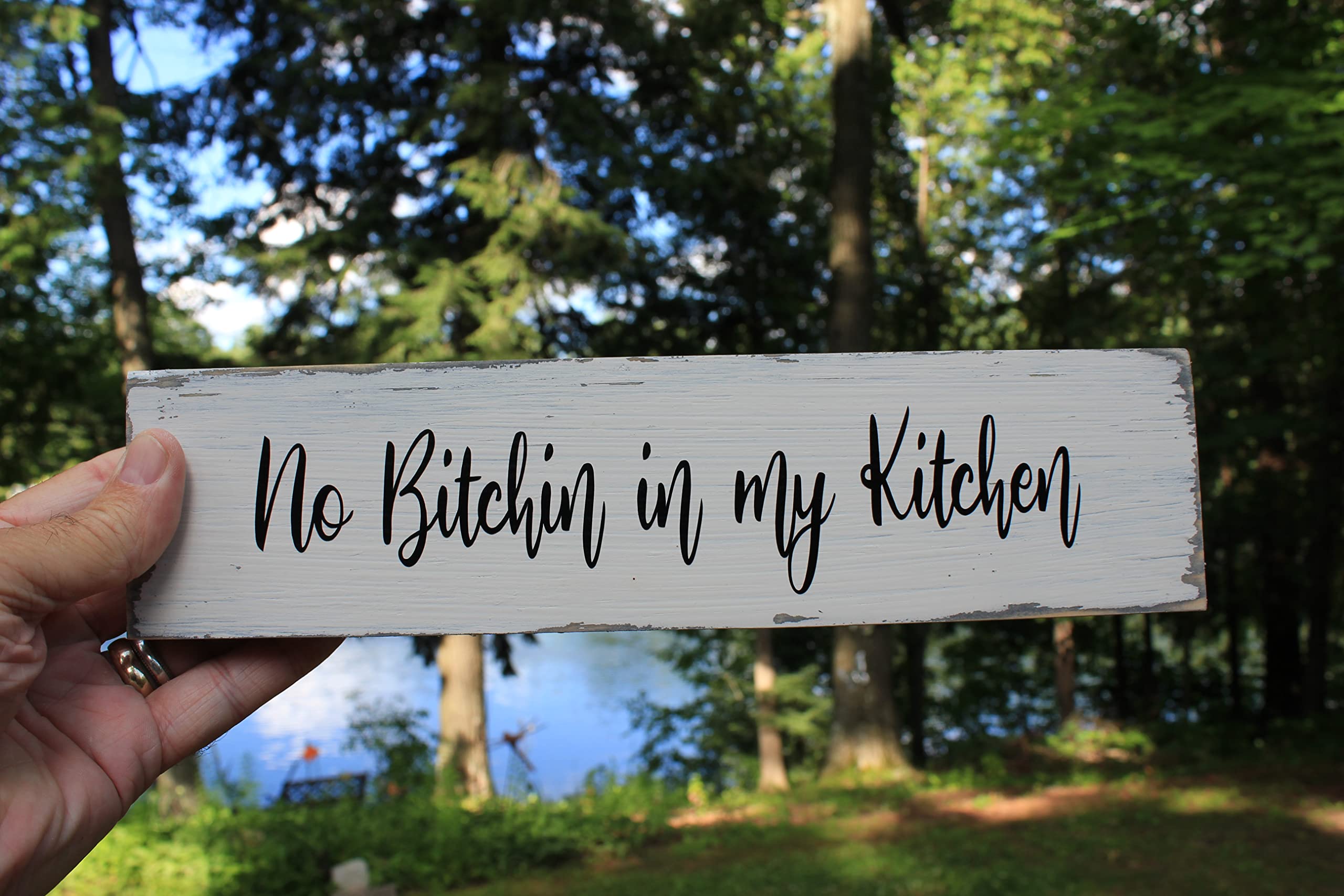 Rustic Wood Sign"No Bitchin in my Kitchen" 12" x 3" Wall Decor Wood Family Decor Wall Art Farmhouse Entryway Sign