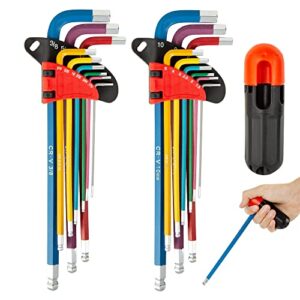 x5ive 18-piece hex key allen wrenchs sets, long arm ball end allen wrench set, durable color hex l-wrench tools, t-handle 1.5mm-10mm, 1/16-3/8 for household diy