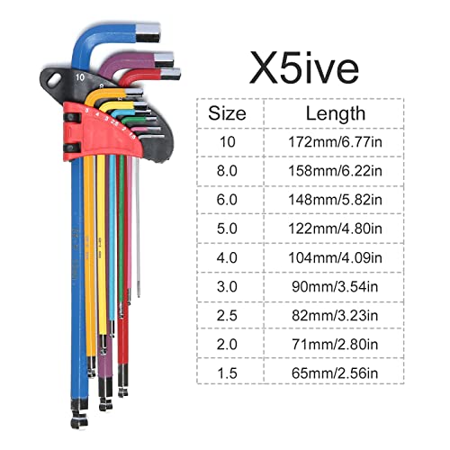 X5ive 18-Piece Hex Key allen wrenchs sets, Long Arm Ball End Allen Wrench Set, Durable Color Hex L-Wrench Tools, T-Handle 1.5mm-10mm, 1/16-3/8 for Household DIY