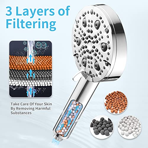 EAARSUO Handheld Shower Head with Filter, Hard Water Filter Shower Head with 9 Mode, High Pressure Filtering Shower Head, Water Softener Shower Head for Hard Water, Shower Envy Shower Heads (Chrome)