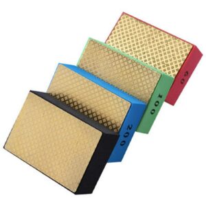 calidaka 4pcs diamond hand polishing pad, 3.7"x 2.3" sanding blocks polishing block kit for ceramic tile stone glass 60#,100#,200#,400#(gold side)