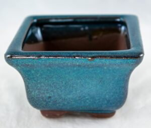 square green glazed mini mame bonsai pot, cactus and succulent planter & accent plants vase - 3.25"x 3.25"x 2" + mesh