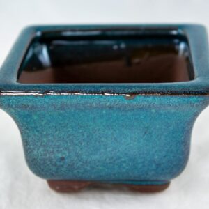 Square Green Glazed Mini Mame Bonsai Pot, Cactus and Succulent Planter & Accent Plants Vase - 3.25"x 3.25"x 2" + Mesh