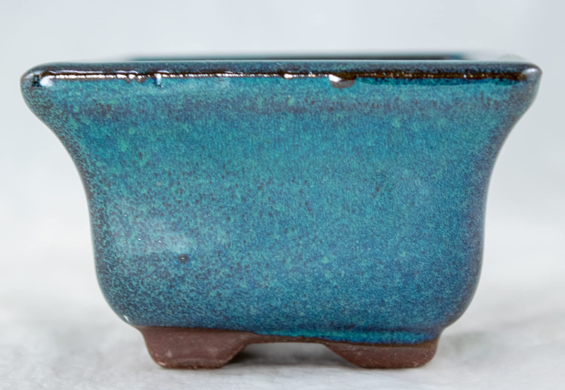 Square Green Glazed Mini Mame Bonsai Pot, Cactus and Succulent Planter & Accent Plants Vase - 3.25"x 3.25"x 2" + Mesh