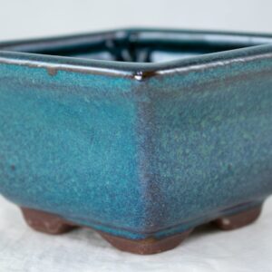 Square Green Glazed Mini Mame Bonsai Pot, Cactus and Succulent Planter & Accent Plants Vase - 3.25"x 3.25"x 2" + Mesh