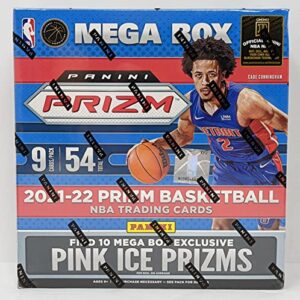 2021-2022 panini prizm nba basketball mega box - 10 exclusive pink ice prizms + 4 silver prizms (54 cards total)