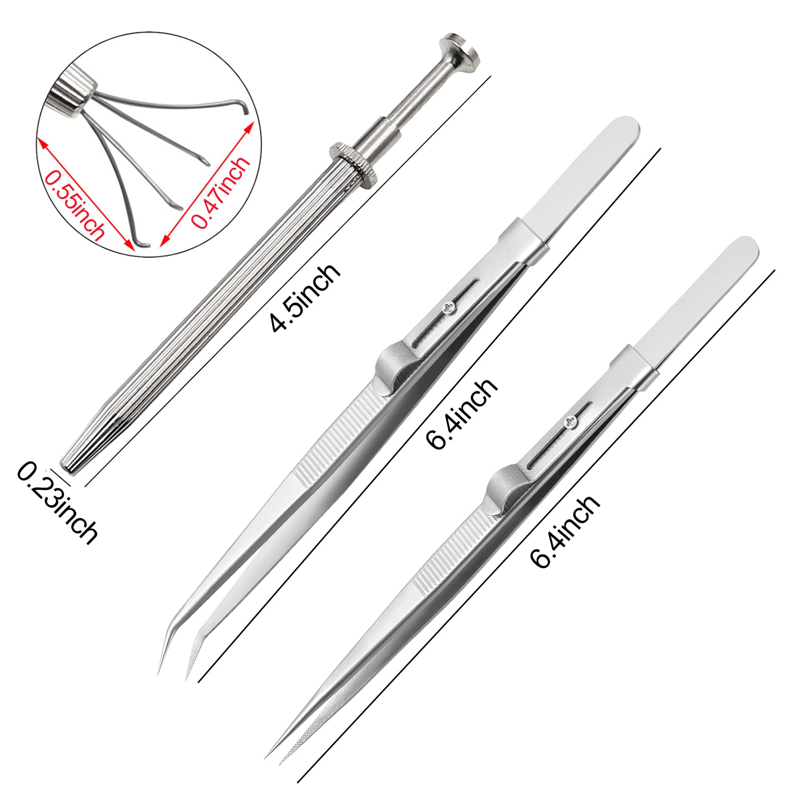 3 Pack Diamond Holder Pick up Tool Stainless Steel Tweezers Diamond Claw Tweezers Parts Beads Diamond Gems Prong Tweezer Grabber Stone Jewelry Locking Tweezers