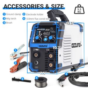 AZZUNO 135 Amp MIG Welder, 3 in 1 Multiprocess Welder 110V Flux Core Welder Flux MIG/Lift TIG/Stick Welding Machine Synergic Control IGBT Inverter Welder (volts, 110)