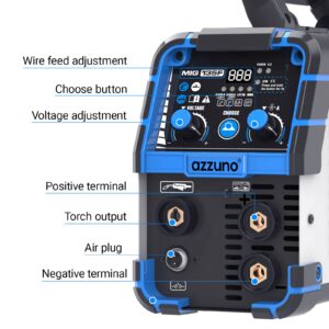 AZZUNO 135 Amp MIG Welder, 3 in 1 Multiprocess Welder 110V Flux Core Welder Flux MIG/Lift TIG/Stick Welding Machine Synergic Control IGBT Inverter Welder (volts, 110)