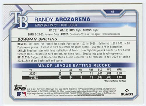 2021 BOWMAN CHROME #66 RANDY AROZARENA RAYS BASEBALL MLB