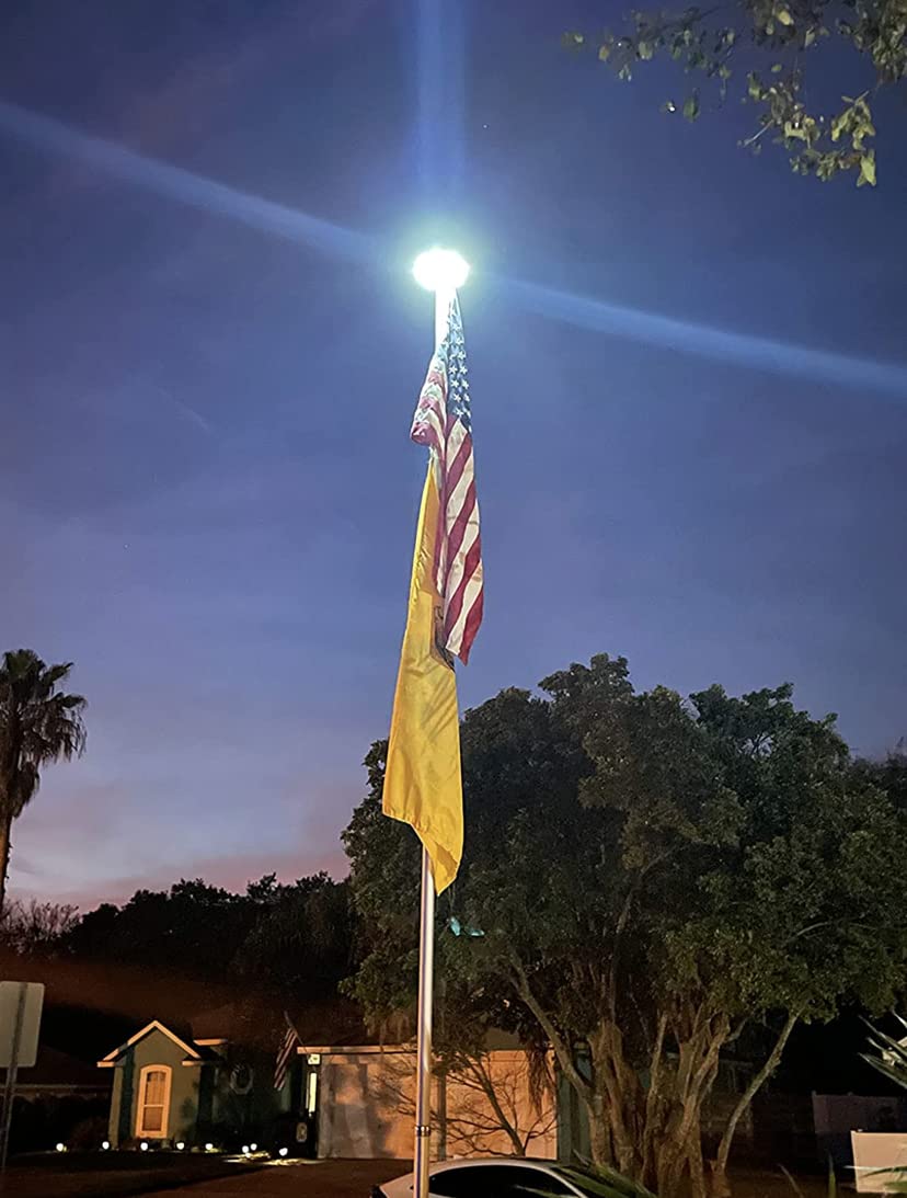 PPQ Solar Flagpole LED Light,New 136 LED 10000h Lifespan Flag Pole Light for 15-25 Ft Poles,Solar Powered Waterproof Lighting on Outdoor Pole Top,10 Hour Dusk to Dawn Auto On/Off