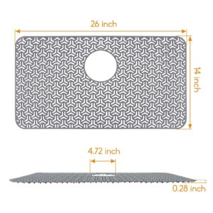 Sink Mats for Bottom of Kitchen Sink with Rear Drain, 26''x14'' Sink Protectors for Kitchen Sink, Non-slip Silicone Kitchen Sink Mats and Protectors, Heat Resistant Sink Mats for Stainless Steel Sink