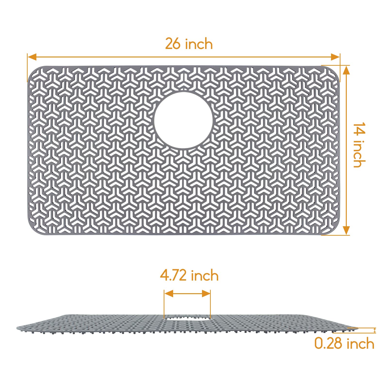 Sink Mats for Bottom of Kitchen Sink with Rear Drain, 26''x14'' Sink Protectors for Kitchen Sink, Non-slip Silicone Kitchen Sink Mats and Protectors, Heat Resistant Sink Mats for Stainless Steel Sink