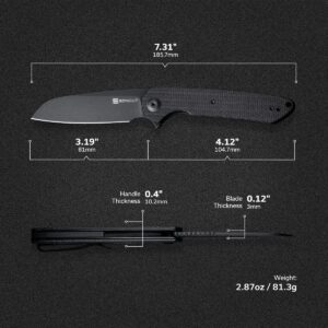 SENCUT Kyril Pocket Folding Knife for EDC, Design by Ferrum Forge Knife Works, Liner Lock Small Knife with Clip, Black Stonewashed Blade with Micarta Handle Everyday Carry Knife for Men Women, Lightweight for Indoor Outdoor Gift S22001