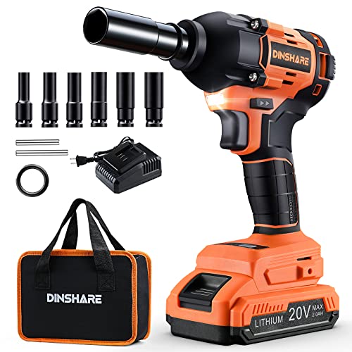 Cordless Impact Wrench, 20V Brushless 1/2 Impact Gun, High Torque Impact Driver 250 ft-lbs (340N.m) 2600RPM, LED Light, Impact Driver Kit with 2.0Ah Battery &1-Hour Charger, 7 Sockets for Home & Car