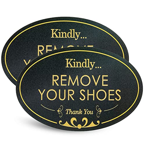 CARGEN Kindly Remove Your Shoes - Please Take Your Shoes Off No Shoes Sign Home Office Spa Wall Door Welcome Sign Oval 6.3" x 3.8" Black