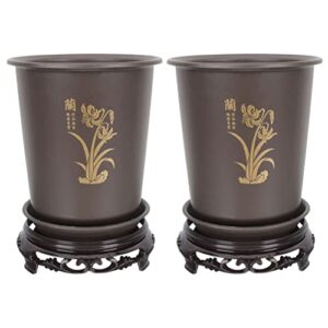 hanabass orchid pot chinese style flower pot 2 sets succulent pots cactus bonsai container fish bowl jardiniere planter plant pot with stand for pothos herb spider plant orchid