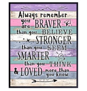 inspiration inspirational wall art - always remember you are braver - positive quotes wall decor - encouragement gift for women - motivational poster - kids room bedroom - a.a. milne quotation saying