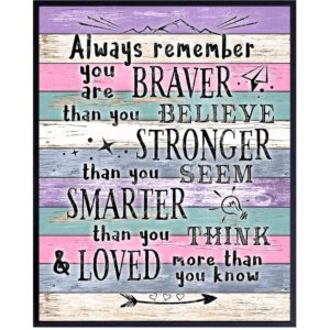 Inspiration Inspirational Wall Art - Always Remember You Are Braver - Positive Quotes Wall Decor - Encouragement Gift for Women - Motivational poster - Kids Room Bedroom - A.A. Milne Quotation Saying