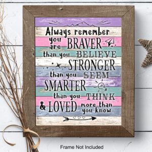 Inspiration Inspirational Wall Art - Always Remember You Are Braver - Positive Quotes Wall Decor - Encouragement Gift for Women - Motivational poster - Kids Room Bedroom - A.A. Milne Quotation Saying