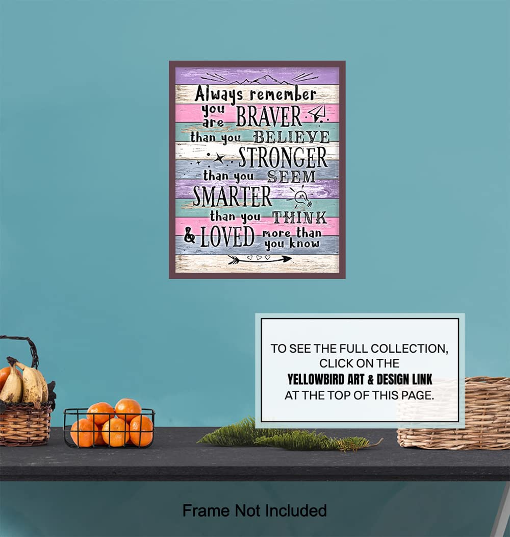 Inspiration Inspirational Wall Art - Always Remember You Are Braver - Positive Quotes Wall Decor - Encouragement Gift for Women - Motivational poster - Kids Room Bedroom - A.A. Milne Quotation Saying