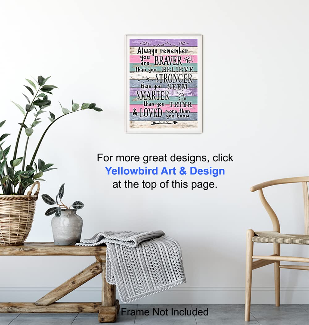 Inspiration Inspirational Wall Art - Always Remember You Are Braver - Positive Quotes Wall Decor - Encouragement Gift for Women - Motivational poster - Kids Room Bedroom - A.A. Milne Quotation Saying