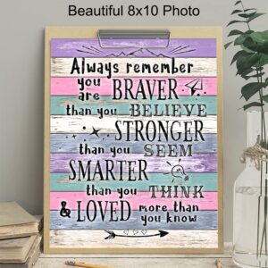 Inspiration Inspirational Wall Art - Always Remember You Are Braver - Positive Quotes Wall Decor - Encouragement Gift for Women - Motivational poster - Kids Room Bedroom - A.A. Milne Quotation Saying