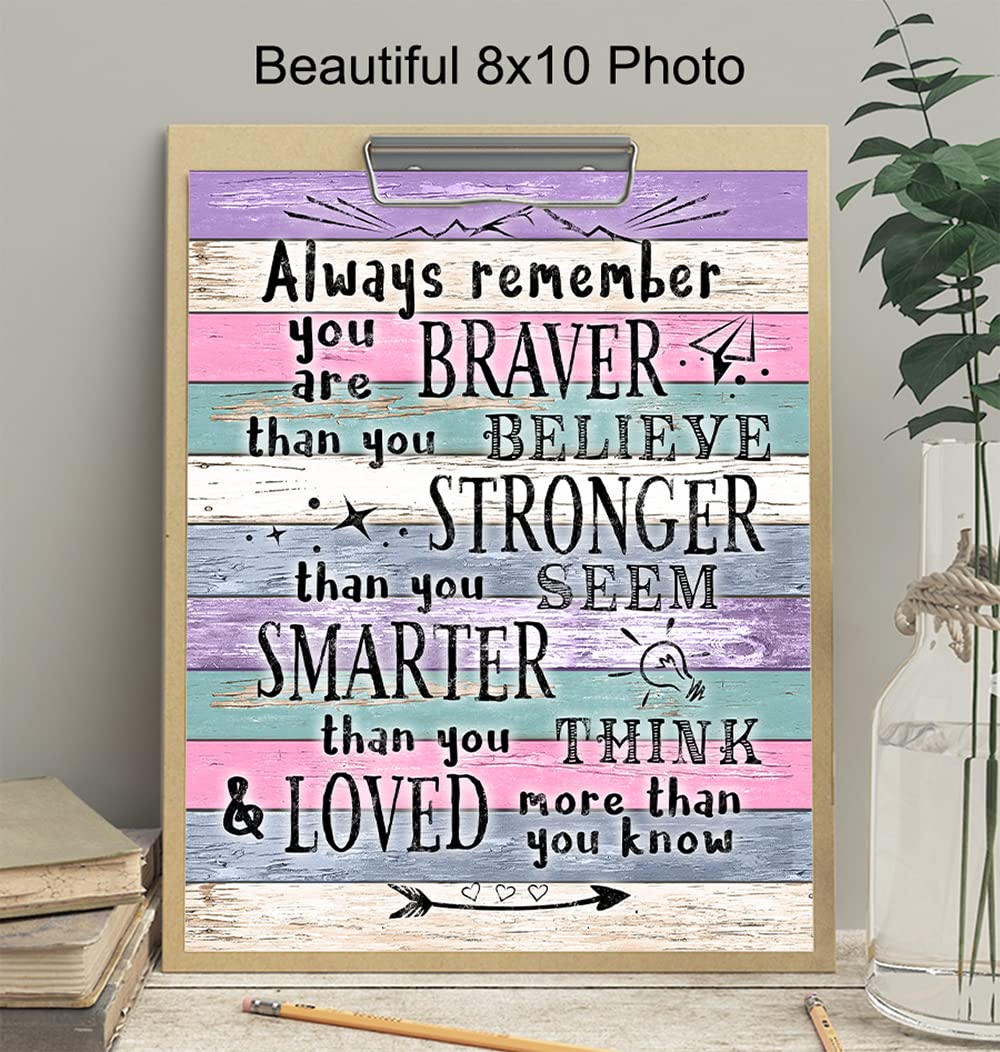 Inspiration Inspirational Wall Art - Always Remember You Are Braver - Positive Quotes Wall Decor - Encouragement Gift for Women - Motivational poster - Kids Room Bedroom - A.A. Milne Quotation Saying