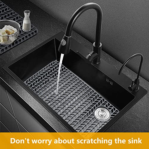 Silicone Sink Mat Protectors for Kitchen 28.6''x 14.5'' JOOKKI Kitchen Sink Protector Grid for Farmhouse Stainless Steel Accessory with Right & Left Drain