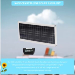 Gugxiom 250W 12/24V Solar Panel with 10A Charger Voltage Controller, Monocrystalline Solar Panel Kit with Cigarette Lighter Line and Battery Clip Line for RV, Camping, etc.