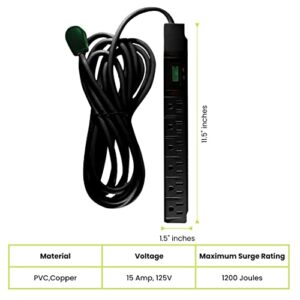 Go Green Power (GG-16315-15BK) 6 Outlet Surge Protector, 1200 Joules, Black, 15 Ft Cord