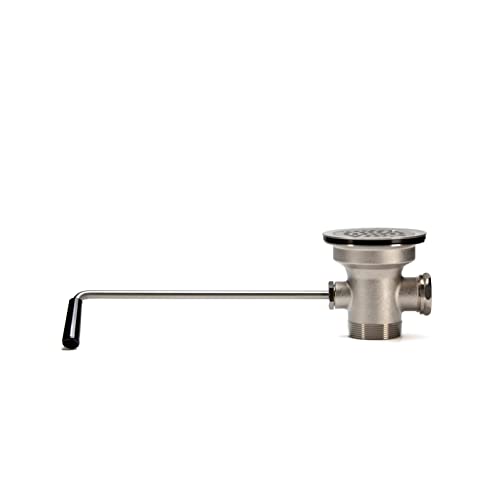 STEADYKLEEN - Brass Sink Drain Valve with Twist Handle, Comes with Stainless Steel Kitchen Sink Strainer, Plunger, and Flange, Controls Sink Drain Stopper, Fits 3.5 Inch Commercial Drain Openings.