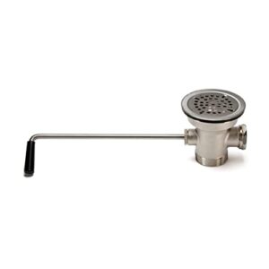 STEADYKLEEN - Brass Sink Drain Valve with Twist Handle, Comes with Stainless Steel Kitchen Sink Strainer, Plunger, and Flange, Controls Sink Drain Stopper, Fits 3.5 Inch Commercial Drain Openings.