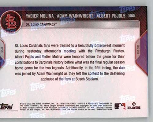 2022 Topps NOW #1000 Albert Pujols Yadier Molina Adam Wainwright (EXIT FINAL HOME GAME TOGETHER) MLB Baseball Trading Card St. Louis Cardinals