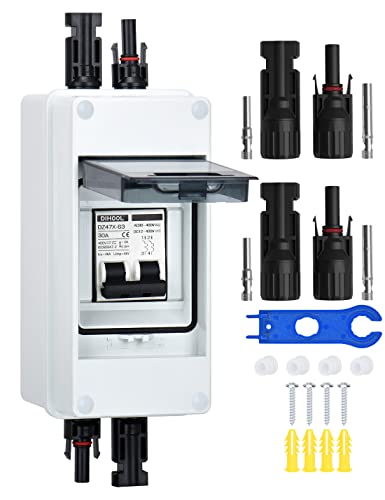 DIHOOL 30 Amp Solar Disconnect Switch, Miniature Circuit Breaker with din Rail Enclosure Outdoor Box for Solar Panels