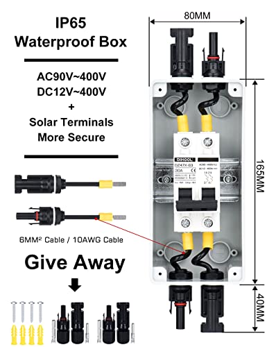 DIHOOL 30 Amp Solar Disconnect Switch, Miniature Circuit Breaker with din Rail Enclosure Outdoor Box for Solar Panels