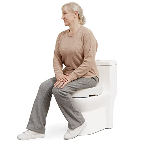 OasisSpace Hinged Toilet Seat Riser - Raised Toilet Seat Elongated Bowl, Elevated Toilet Seat, Handicap Toilet Seat Riser 4 Inch, Raised Toilet Seat for Senior 300lbs