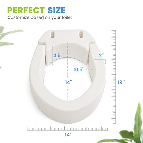 OasisSpace Hinged Toilet Seat Riser - Raised Toilet Seat Elongated Bowl, Elevated Toilet Seat, Handicap Toilet Seat Riser 4 Inch, Raised Toilet Seat for Senior 300lbs