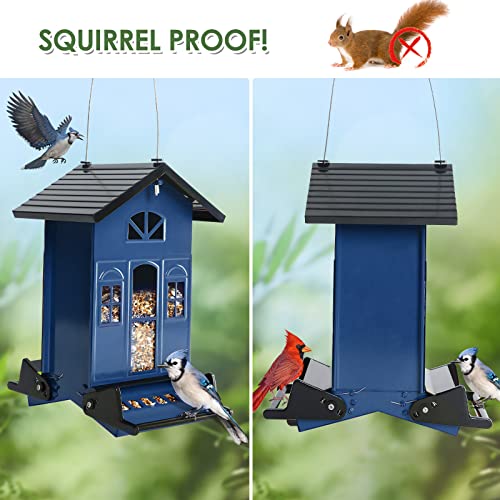 Birdkiss Bird Feeder Squirrel-Proof Outside: Country House Series for Hanging - Metal - 5LBs Seed - Weight-Activated for Outdoors - Large Capacity