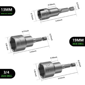 FTIHTRY 3pcs RV Socket Set, Leveling Scissor Jack Socket Drill Adapter With With 1/4" Quick Connect Shank Works With All 3/4" and 19mm Hex Drive Jacks.