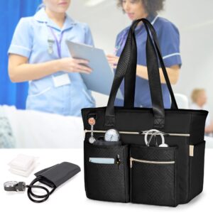 Fasrom Nurse Tote Bag for Work Nurses with Laptop Sleeve, Home Health Clinical Bag for Nursing Students and Medical Assistant, Black (Patent Pending)