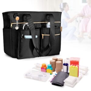 Fasrom Nurse Tote Bag for Work Nurses with Laptop Sleeve, Home Health Clinical Bag for Nursing Students and Medical Assistant, Black (Patent Pending)