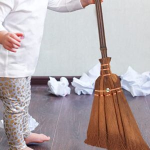 Tofficu Small Bamboo Handle Broom, Heavy Duty Whisk Broom 23in Length, Kid Cleaning Broom Brown Silk Brooms for Sweeping Indoor, Outdoor