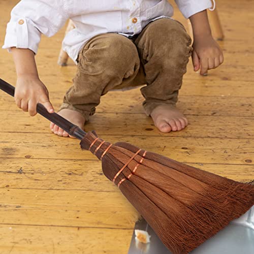 Tofficu Small Bamboo Handle Broom, Heavy Duty Whisk Broom 23in Length, Kid Cleaning Broom Brown Silk Brooms for Sweeping Indoor, Outdoor