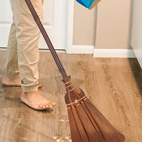 Tofficu Small Bamboo Handle Broom, Heavy Duty Whisk Broom 23in Length, Kid Cleaning Broom Brown Silk Brooms for Sweeping Indoor, Outdoor