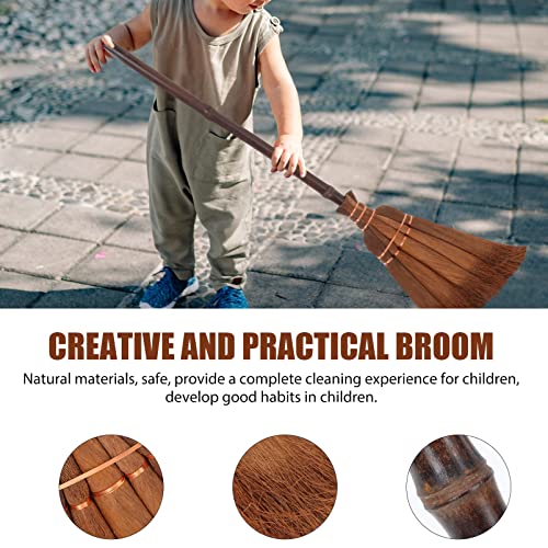 Tofficu Small Bamboo Handle Broom, Heavy Duty Whisk Broom 23in Length, Kid Cleaning Broom Brown Silk Brooms for Sweeping Indoor, Outdoor